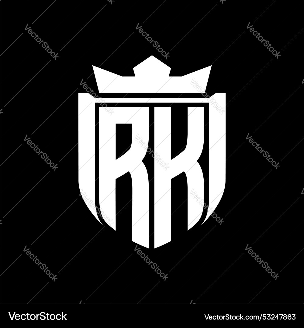 Rk letter logo shield shape inside badge Vector Image