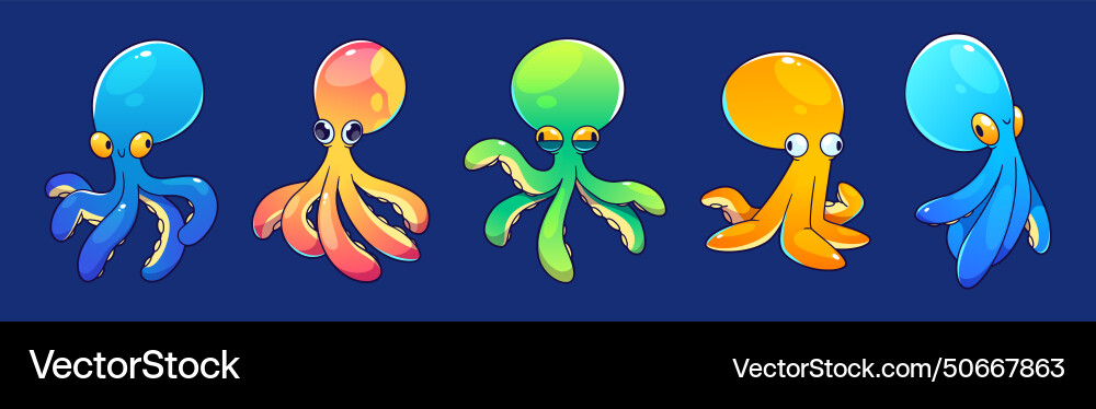 Set of octopus characters isolated on background Vector Image