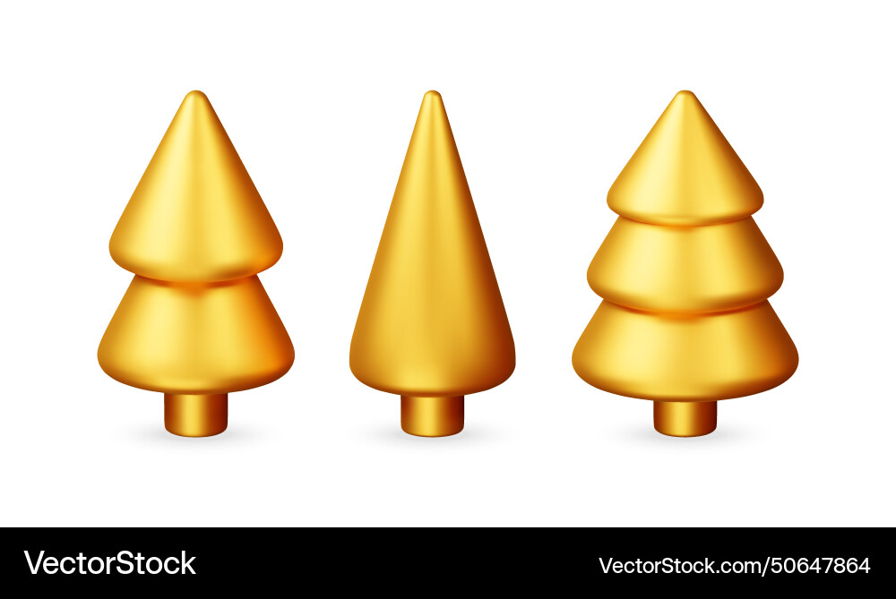 3d set of abstract christmas tree in gold Vector Image