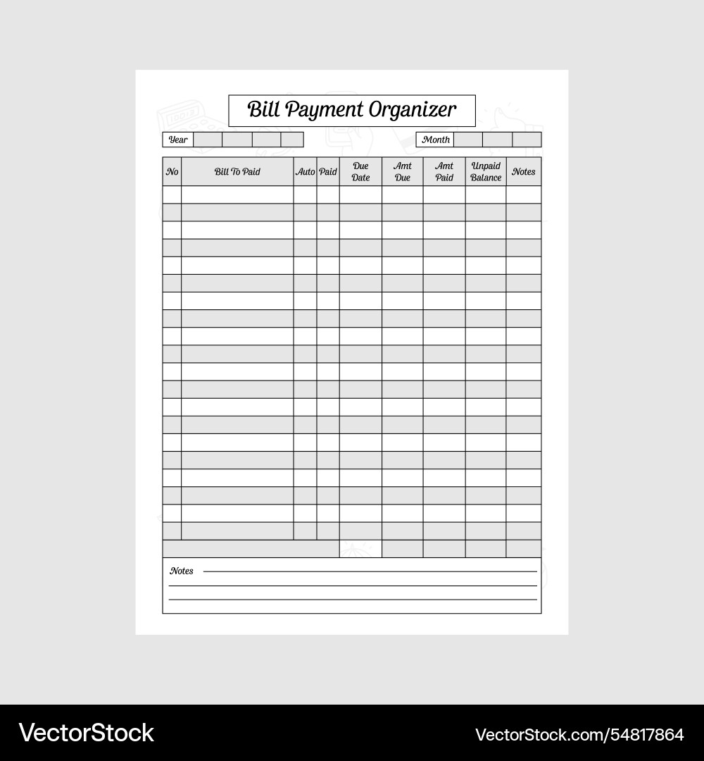 Bill payment journal Royalty Free Vector Image