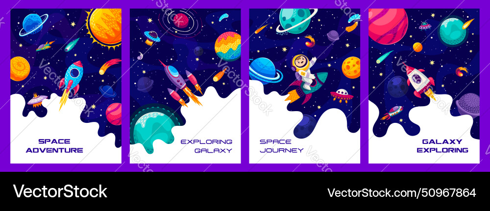 Space exploring galaxy adventure posters with kid Vector Image