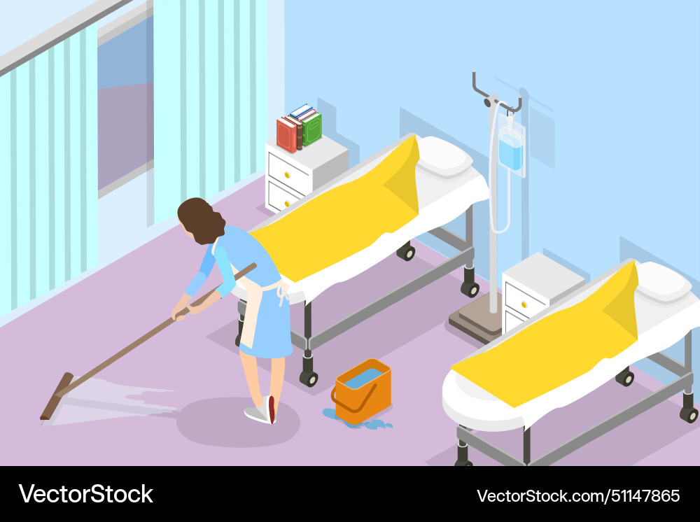 3d isometric flat of mopping Royalty Free Vector Image