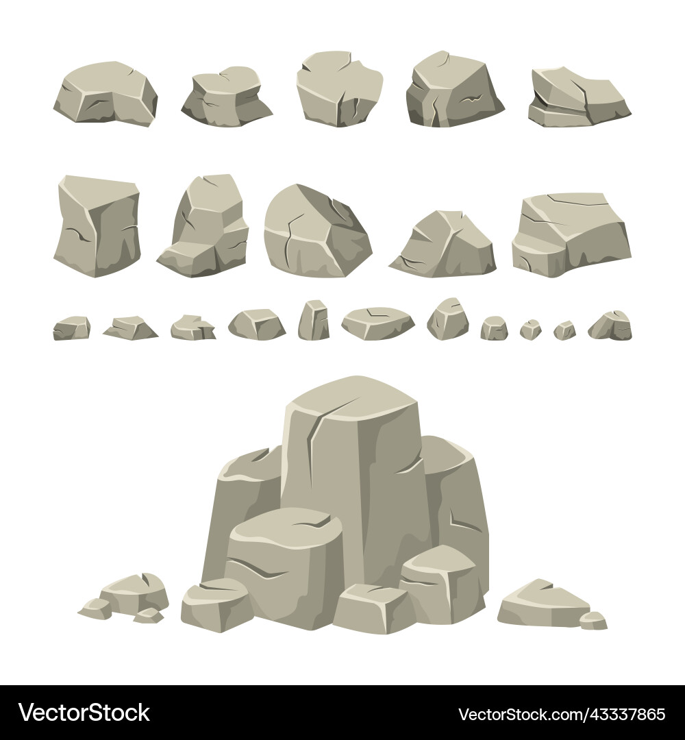 Cartoon rock stones set boulder and rubble Vector Image
