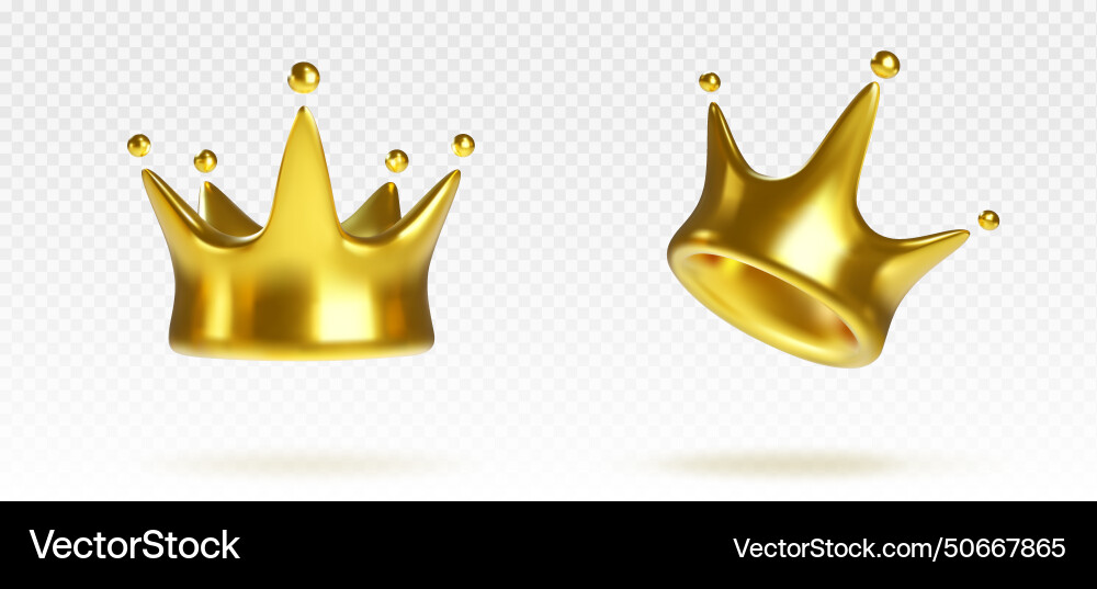 Golden king crown in different angles Royalty Free Vector