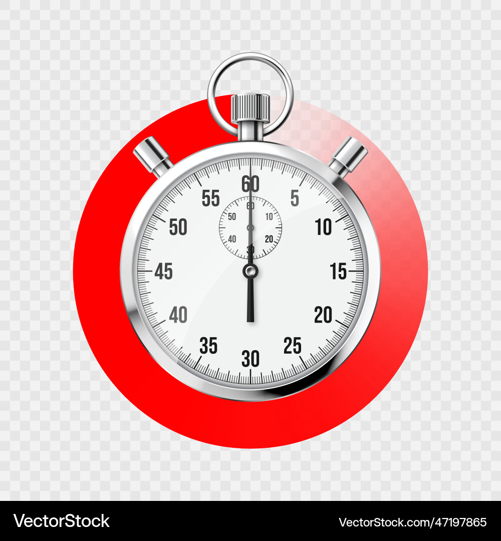 Realistic classic stopwatch shiny metal Royalty Free Vector