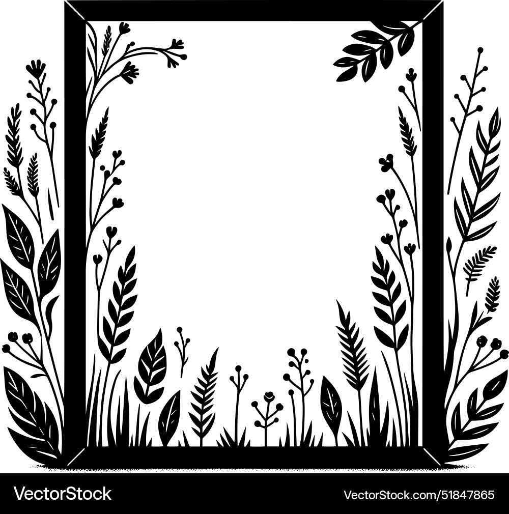 Rectangle floral frame silhouette isolated Vector Image