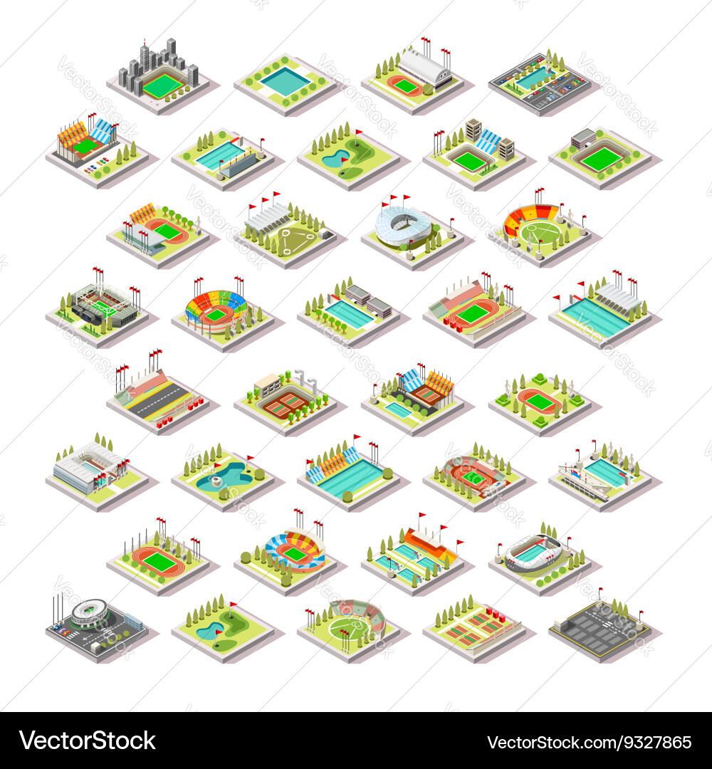 Sports Stadiums & Fields - Isometric Set Vector Image