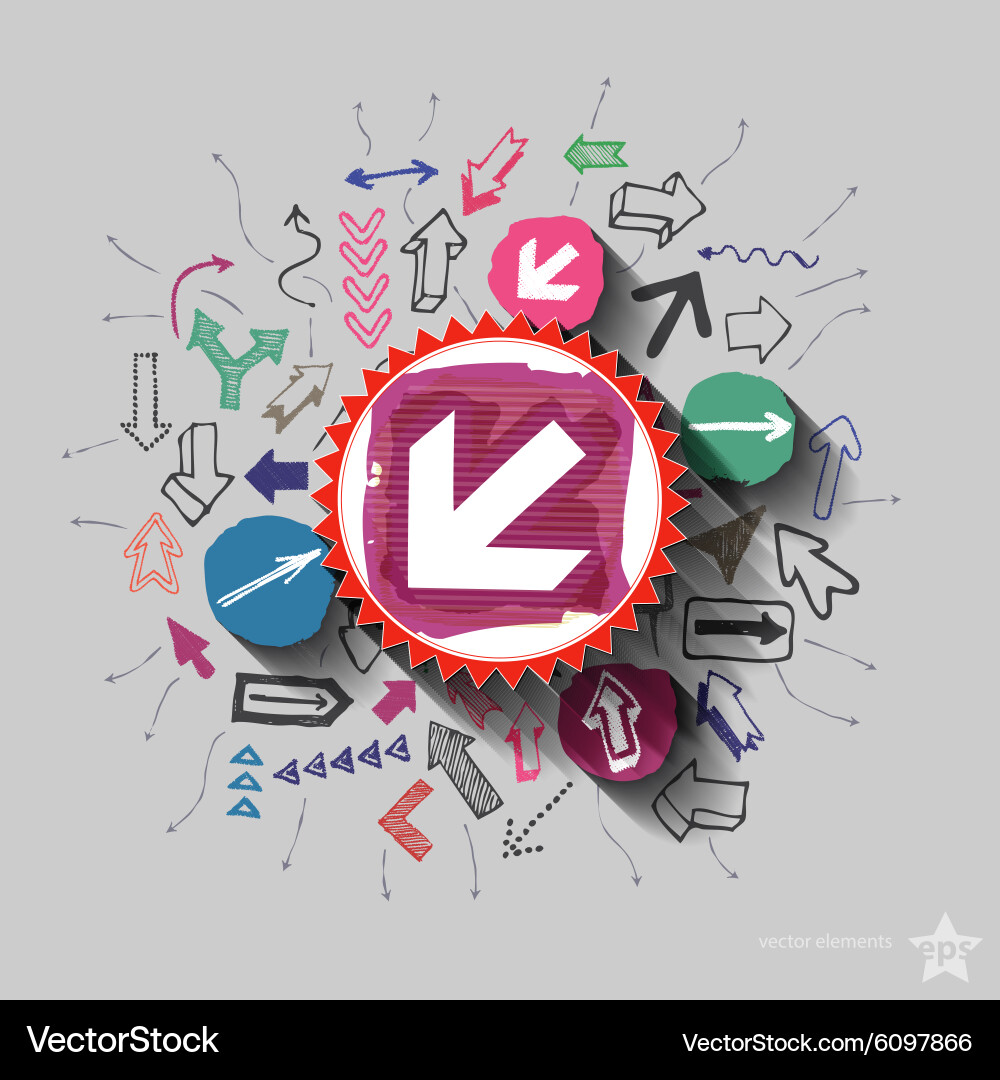 Arrows collage with icons background Royalty Free Vector