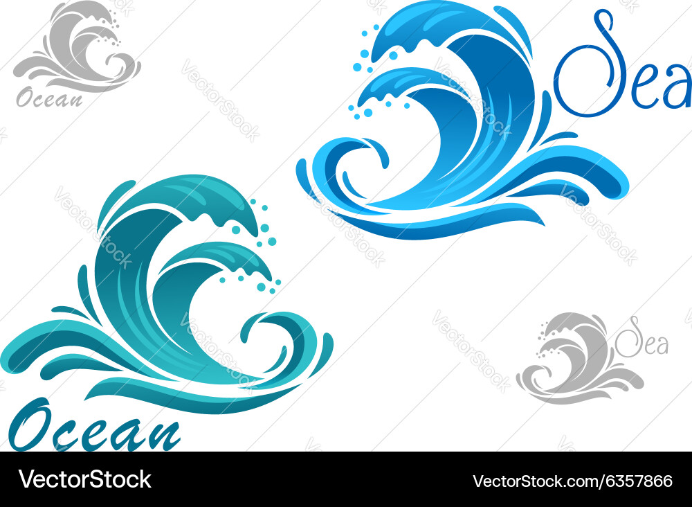 Blue sea waves icon with water splash Royalty Free Vector