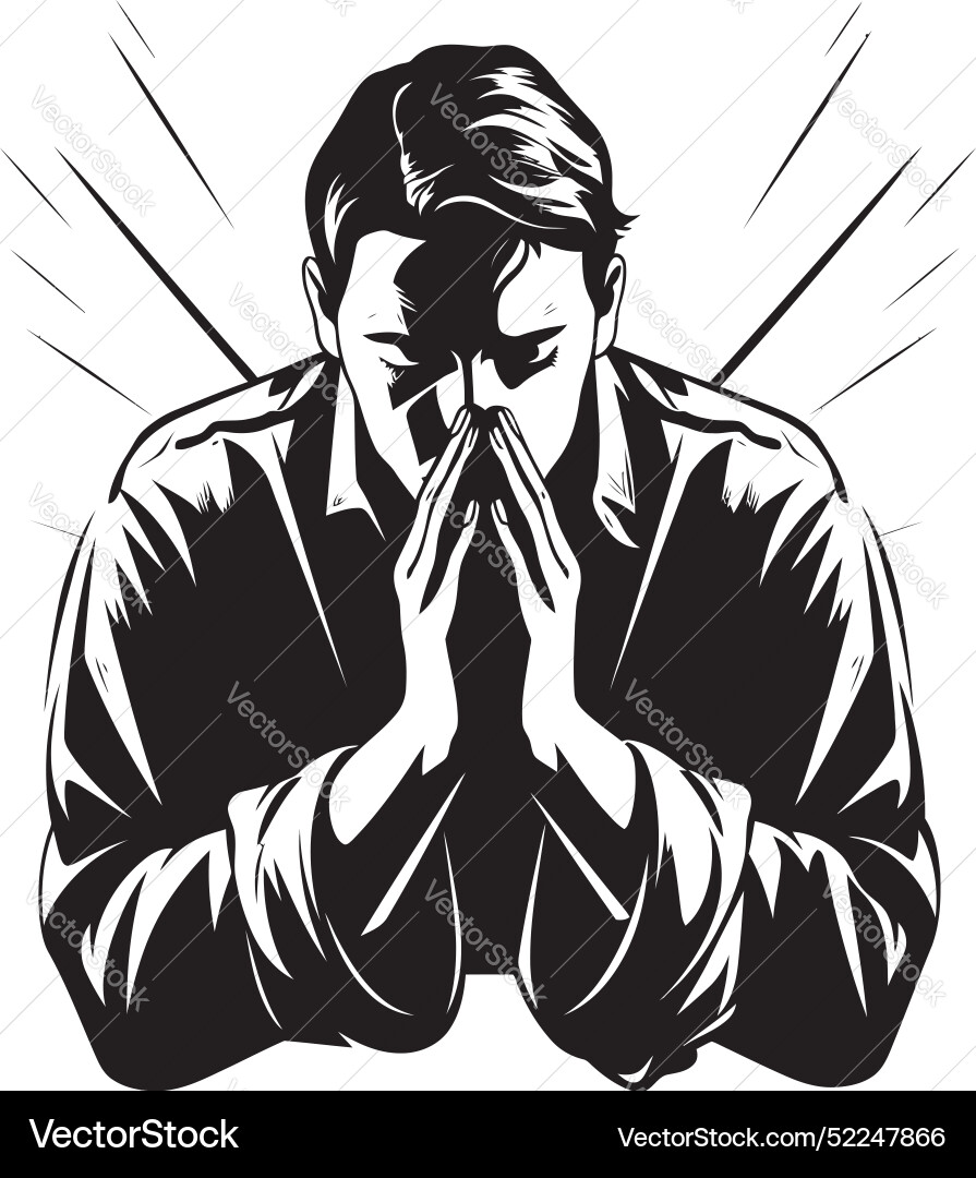 Divine dimensions praying man hands in black Vector Image