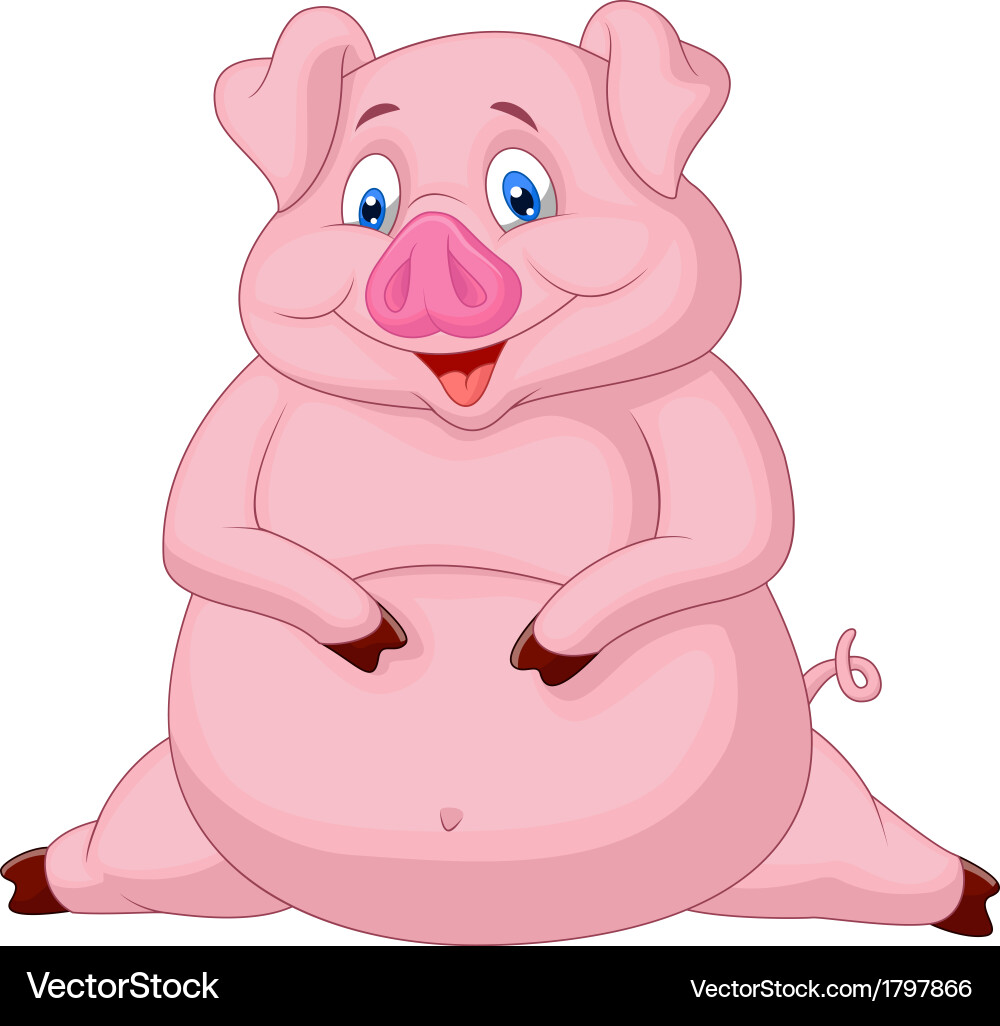 Fat Cartoon Pigs The Cute Fat Pig Smiling Vector Cartoon Illustration