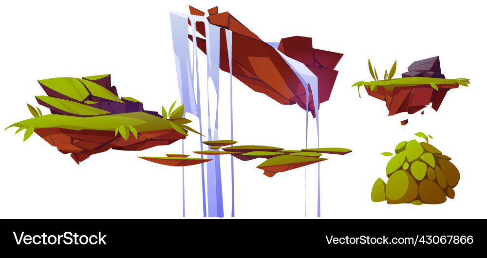 Floating islands with waterfall land platform Vector Image