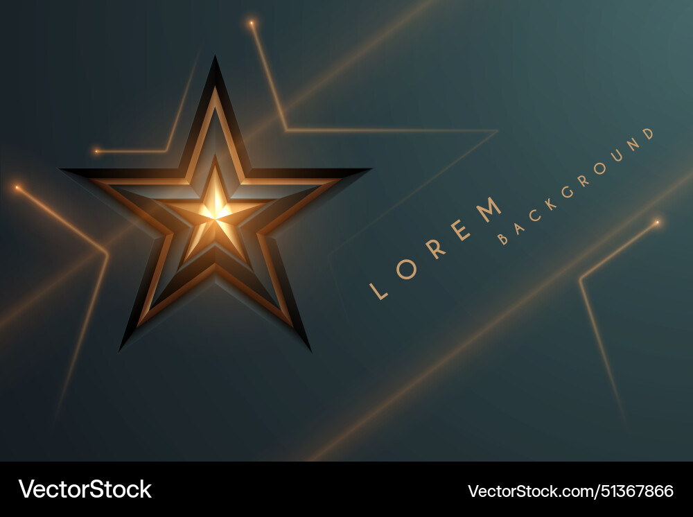 Golden star shape with light lines Royalty Free Vector Image