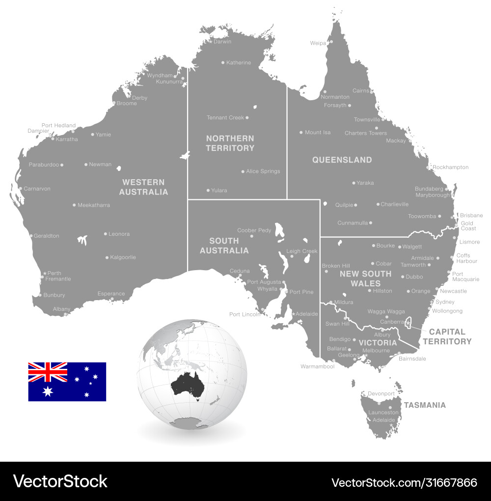 Grey political map australia Royalty Free Vector Image