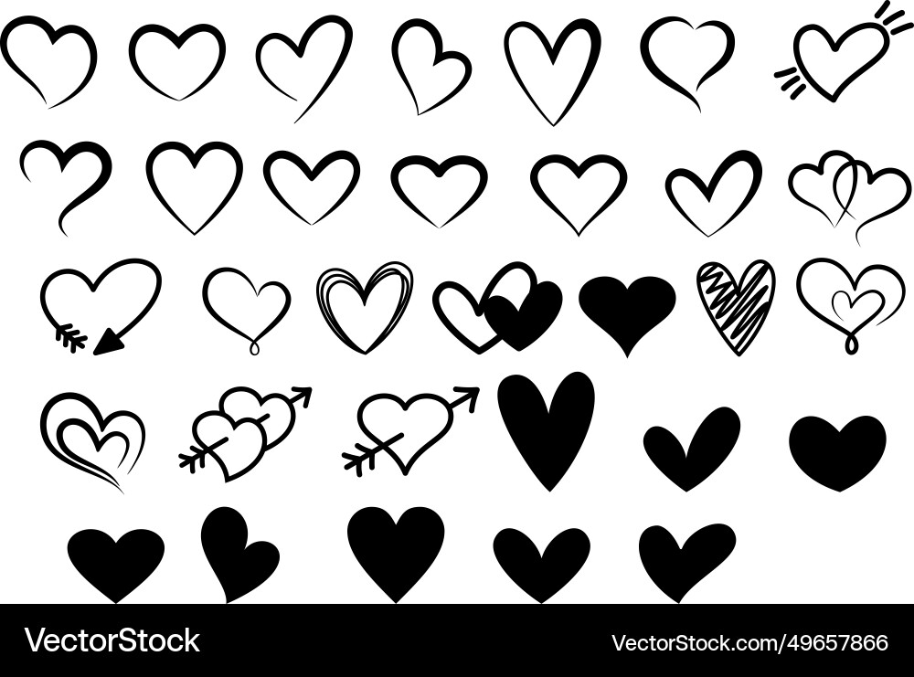 Hand Drawn Hearts - Doodle Set Royalty Free Vector Image