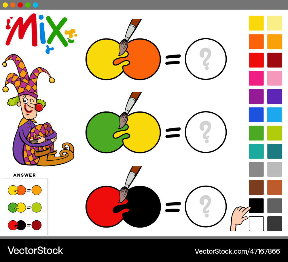 Mixing colors educational cartoon game Royalty Free Vector