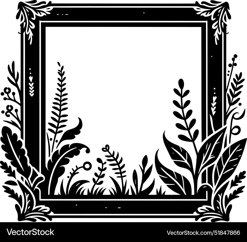 Rectangle floral frame silhouette isolated Vector Image