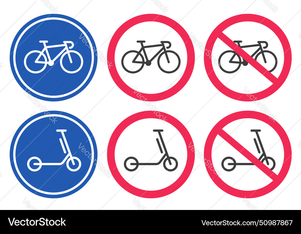 Bicycle and kick scooter forbidden allow Vector Image