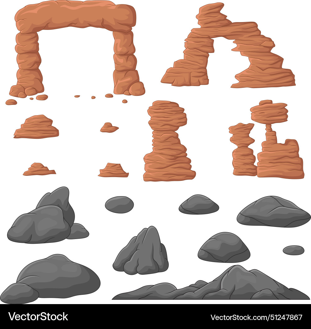 Cartoon stone and rock collection set Royalty Free Vector