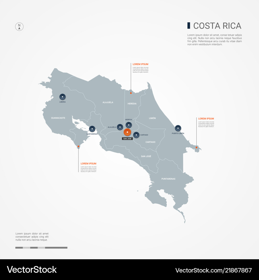 Costa rica infographic map Lizenzfreies Vektorbild
