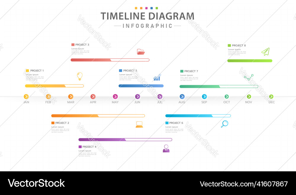 Infographic monthly timeline diagram progress bars