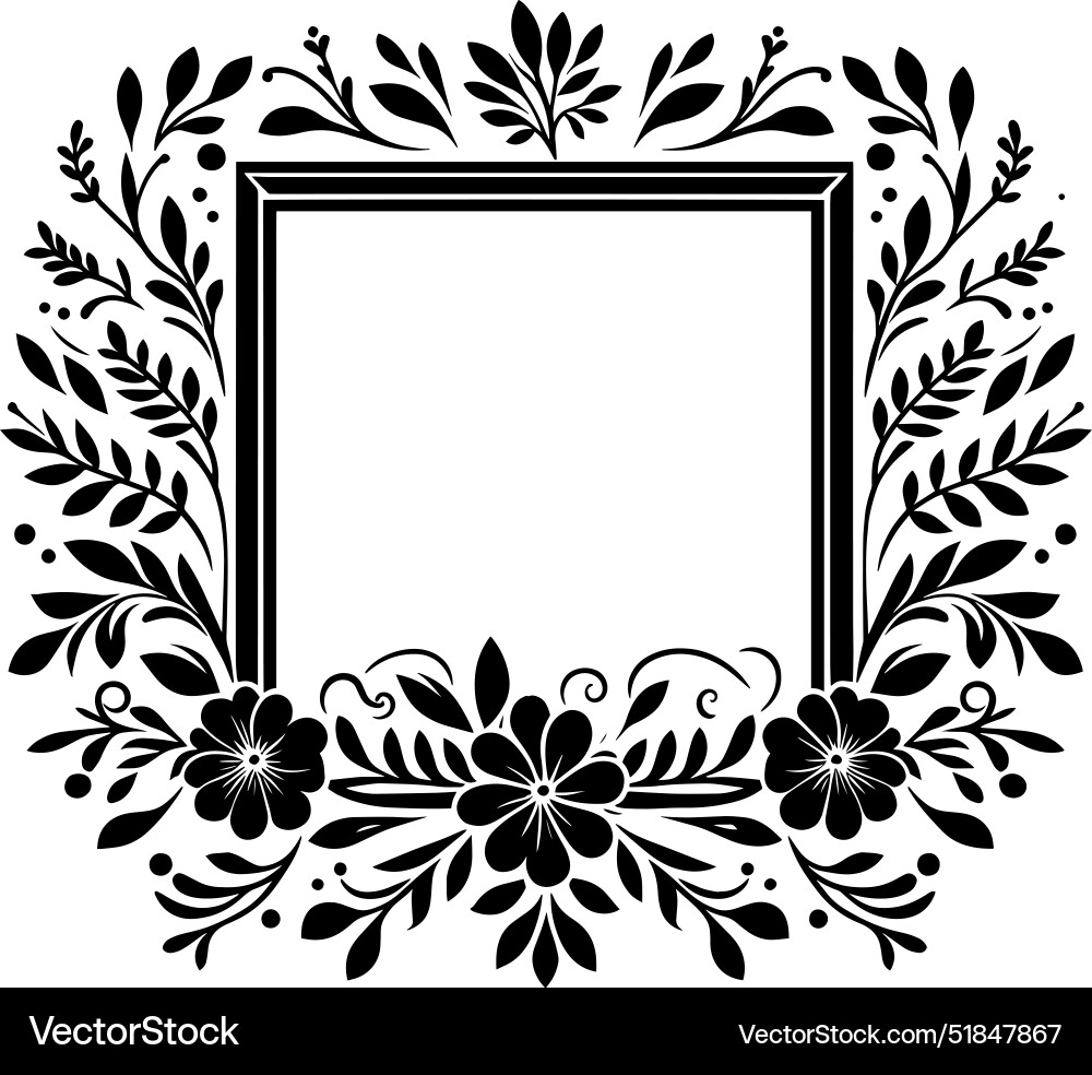 Rectangle floral frame silhouette isolated on a Vector Image