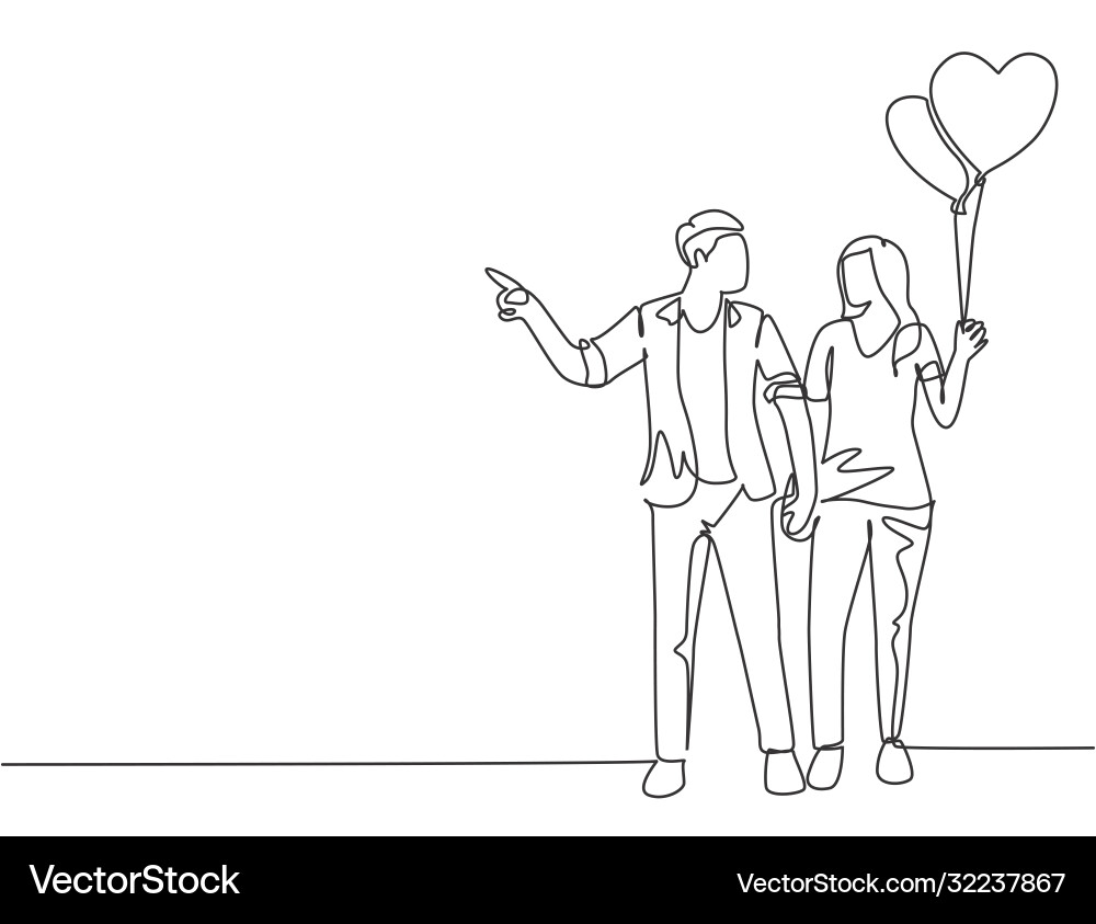 Romantic marriage love concept one single line Vector Image