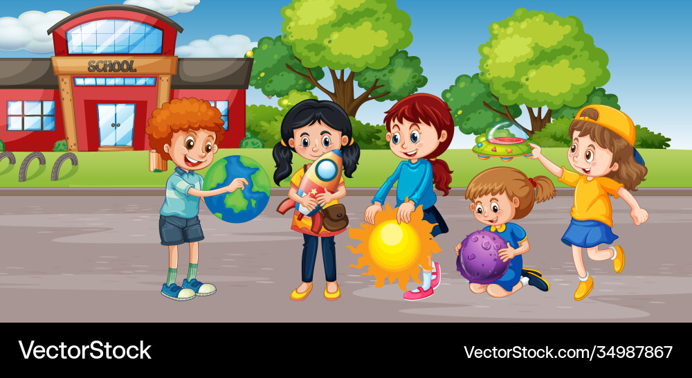 Student learning outside classroom Royalty Free Vector Image