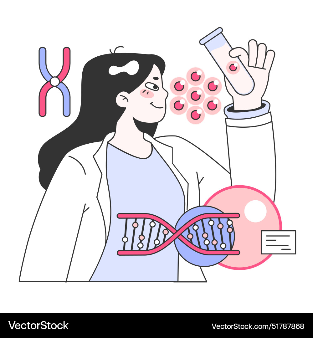 Genomics scientists analyzing dna helix genetic Vector Image
