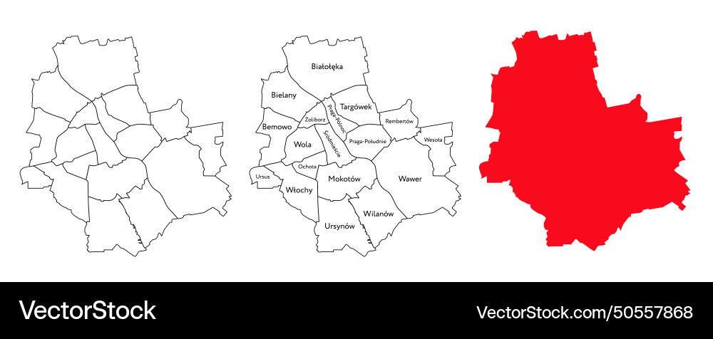Map of warsaw and its districts Royalty Free Vector Image