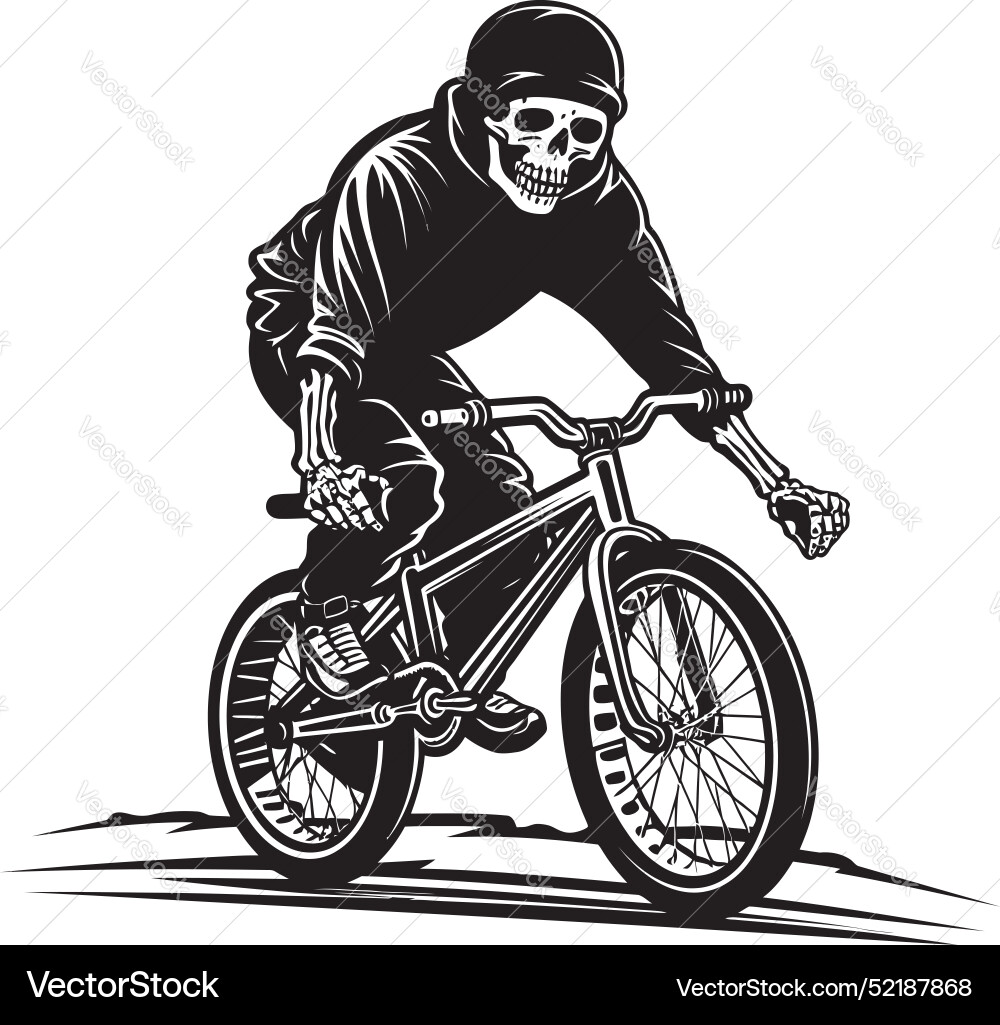 Spooky shredder skeleton performing tricks on bmx Vector Image