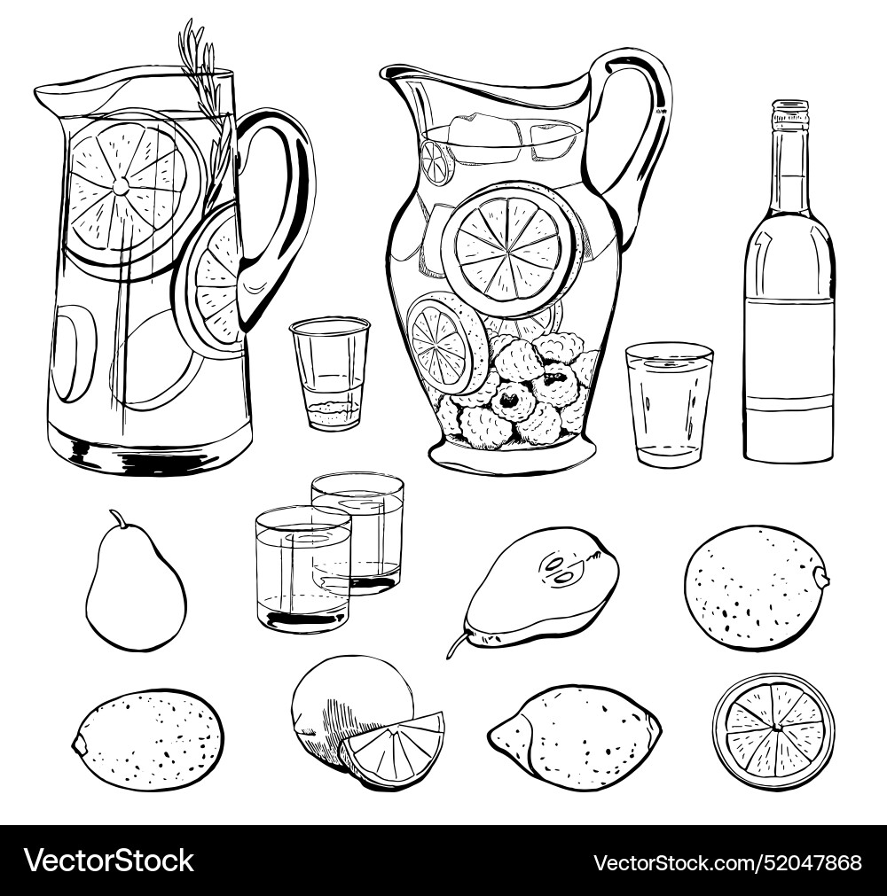 Summer refreshments with fruits and berries black Vector Image