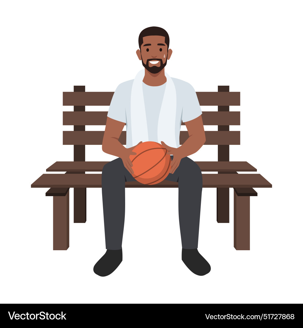 Young basketball player sitting on bench Vector Image