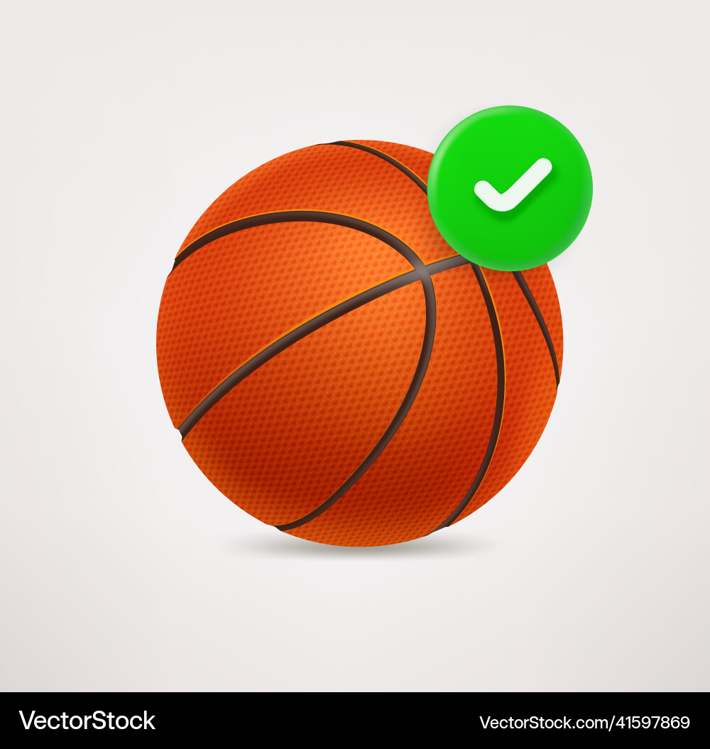 Basketball ball icon with checkmark 3d Royalty Free Vector