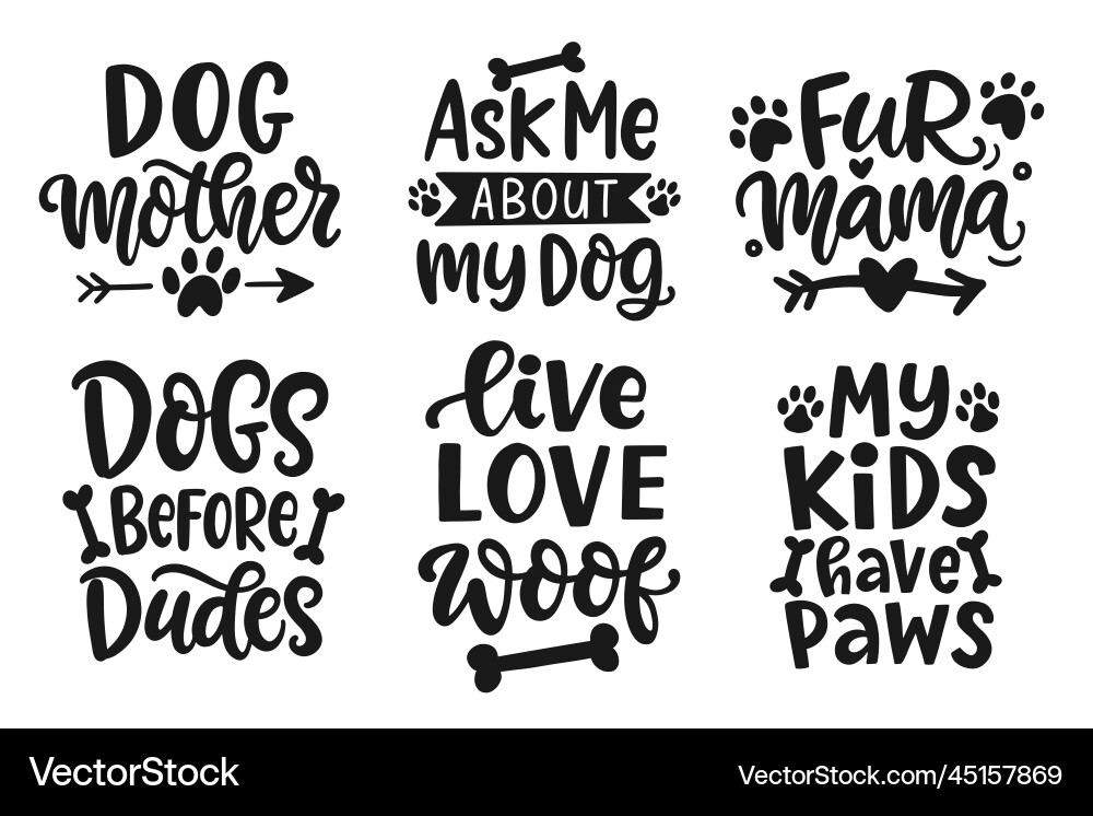 Cute Dog Lettering Set Royalty Free Vector Image