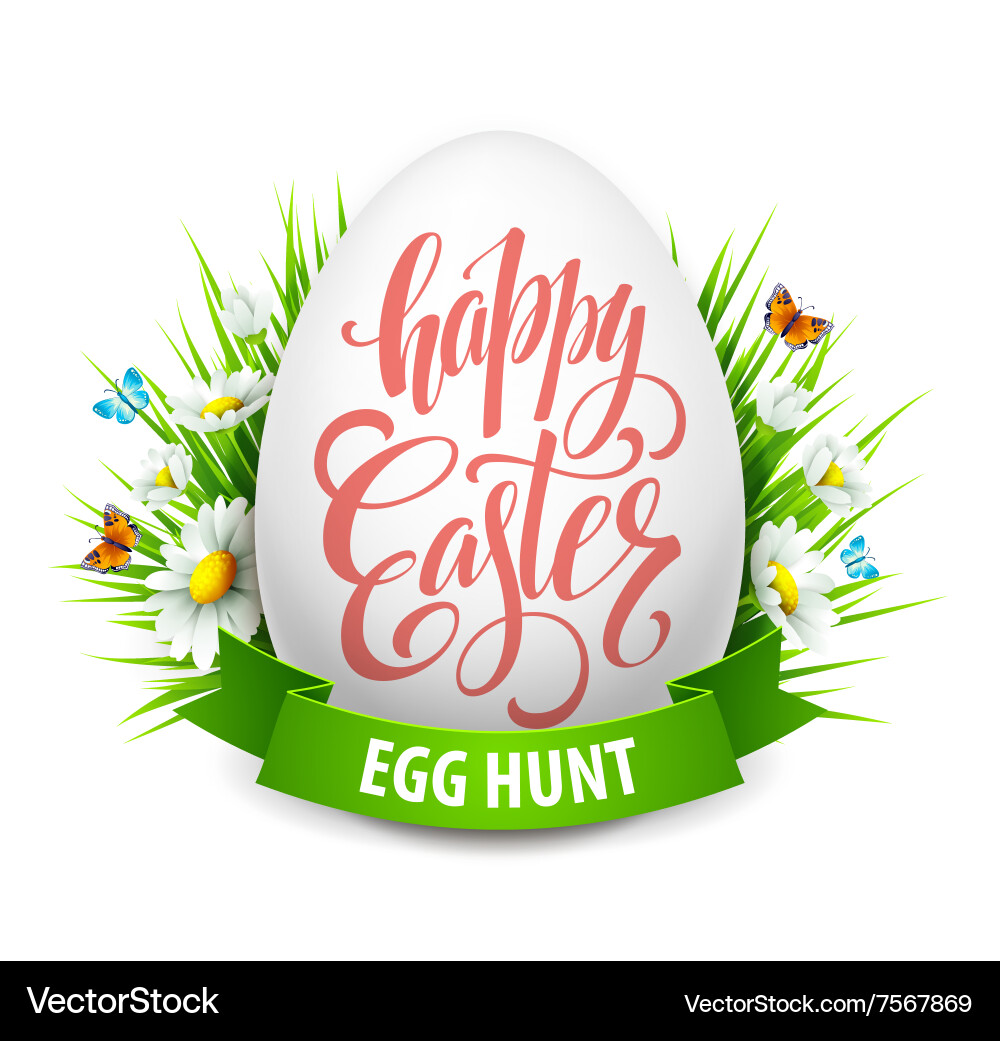 Easter greeting lettering eggs and flowers Vector Image