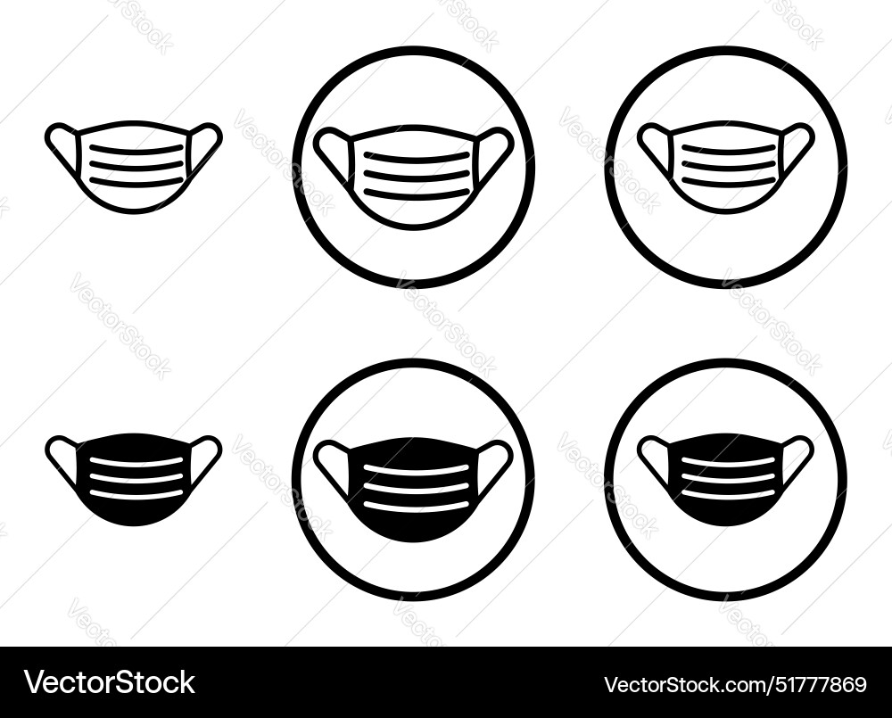 Mask face line icon set Royalty Free Vector Image