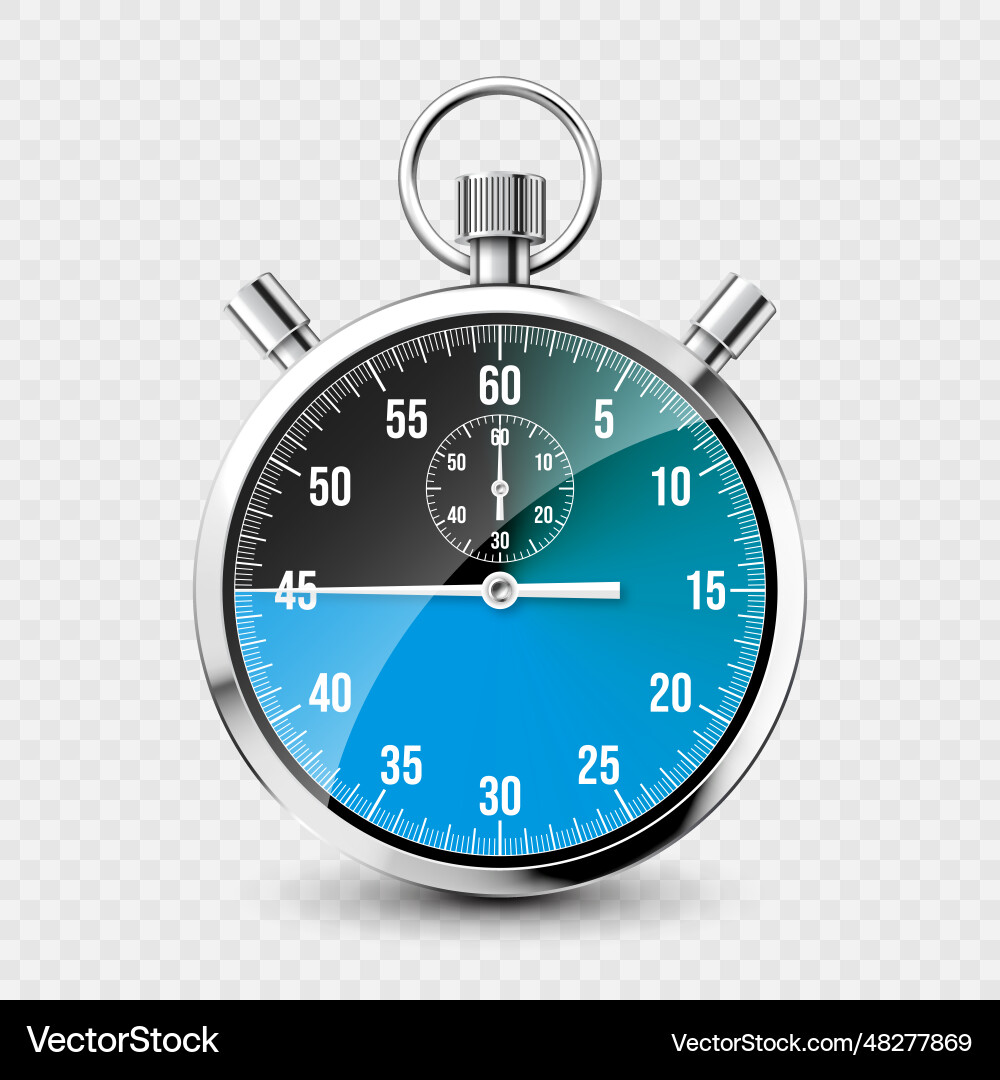 Realistic classic stopwatch shiny metal Royalty Free Vector