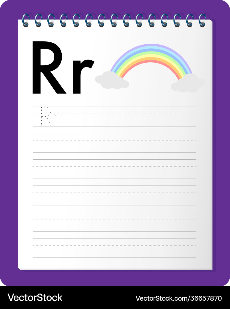 Alphabet tracing worksheet with letter r Vector Image