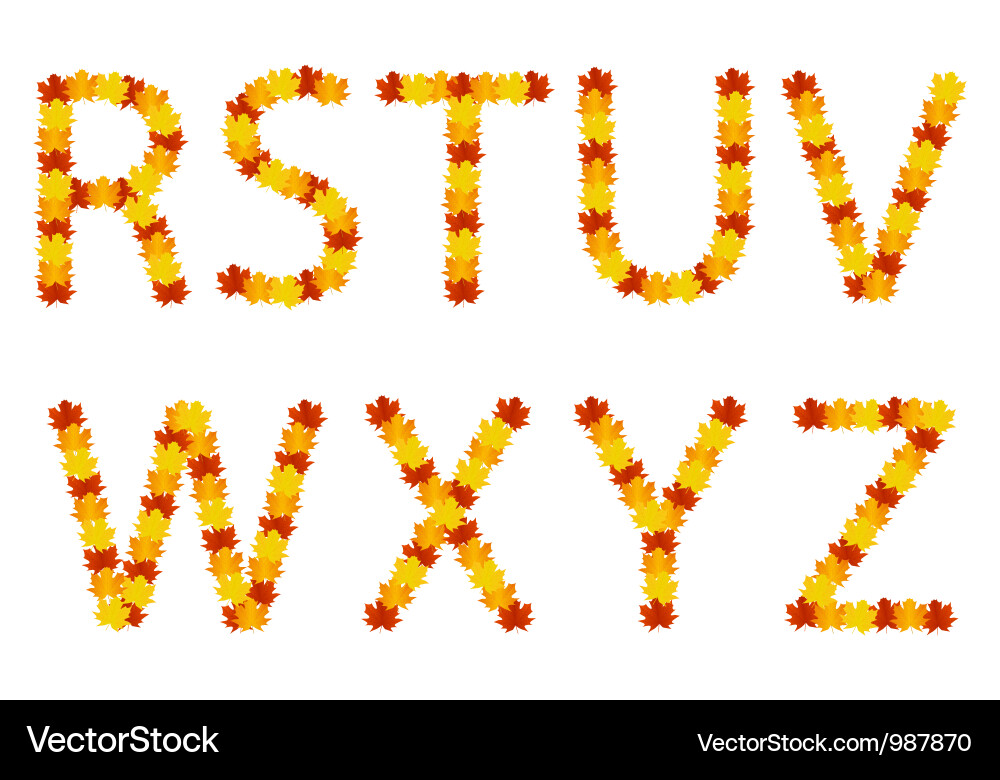 Autumn leaves alphabet letters Royalty Free Vector Image