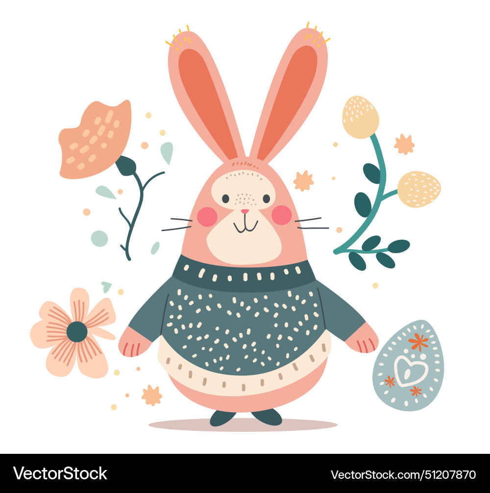 Happy easter greeting card with rabbit eggs Vector Image