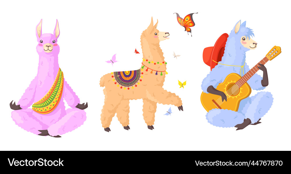 Lamas alpacas character flat isolated set Vector Image