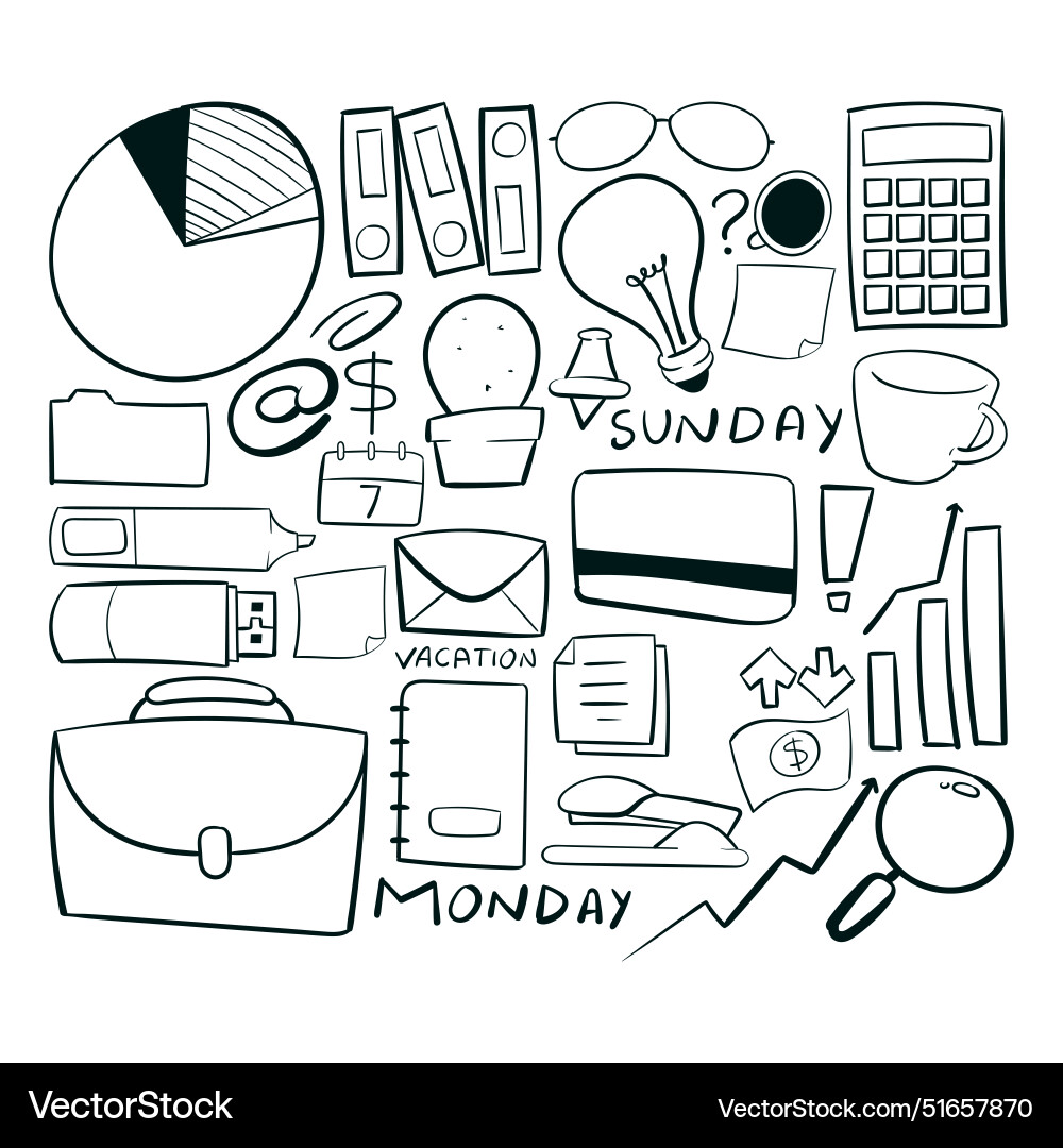 Office drawing hand drawn items Royalty Free Vector Image