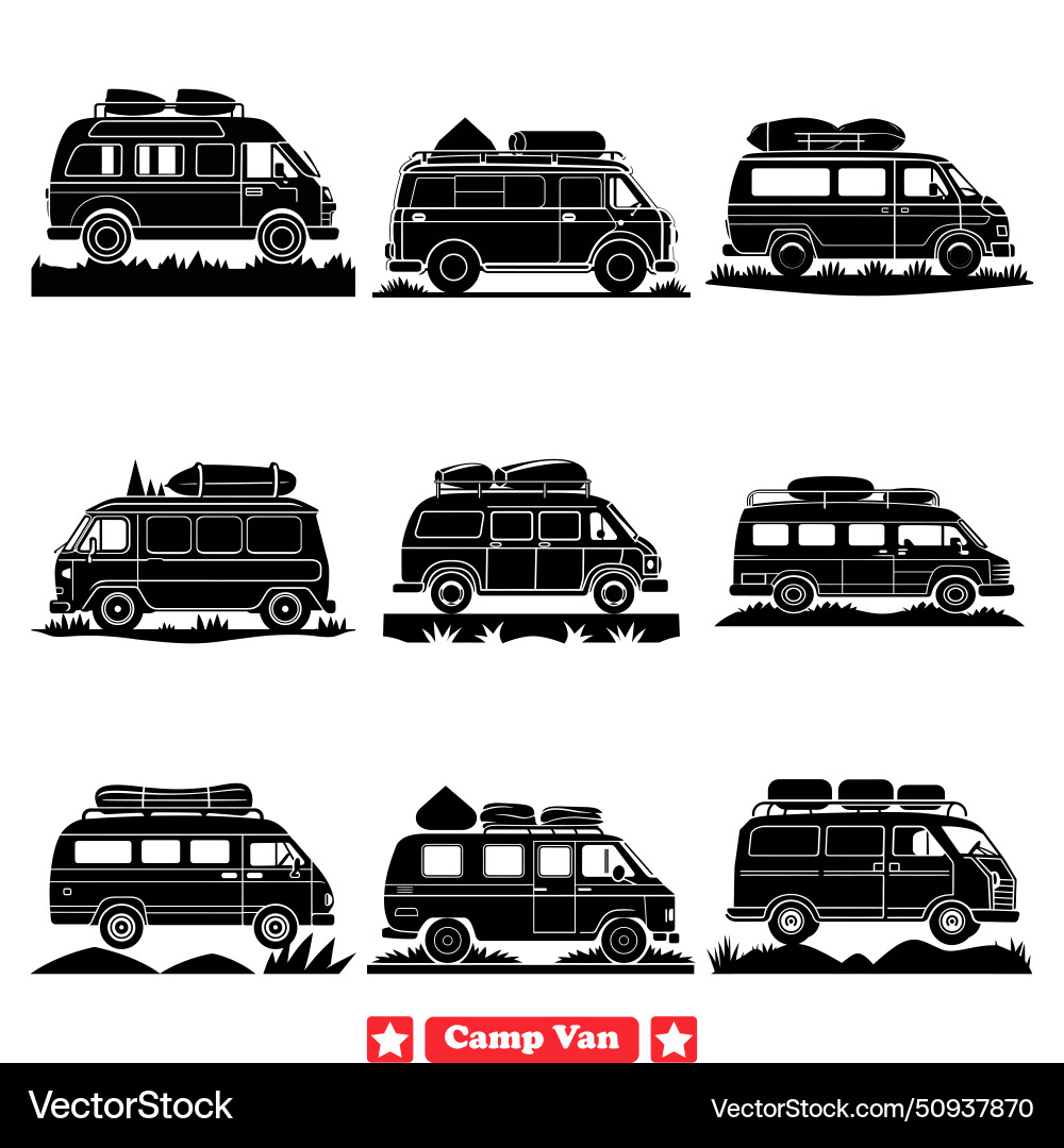 On the road again classic campervan set for retro Vector Image