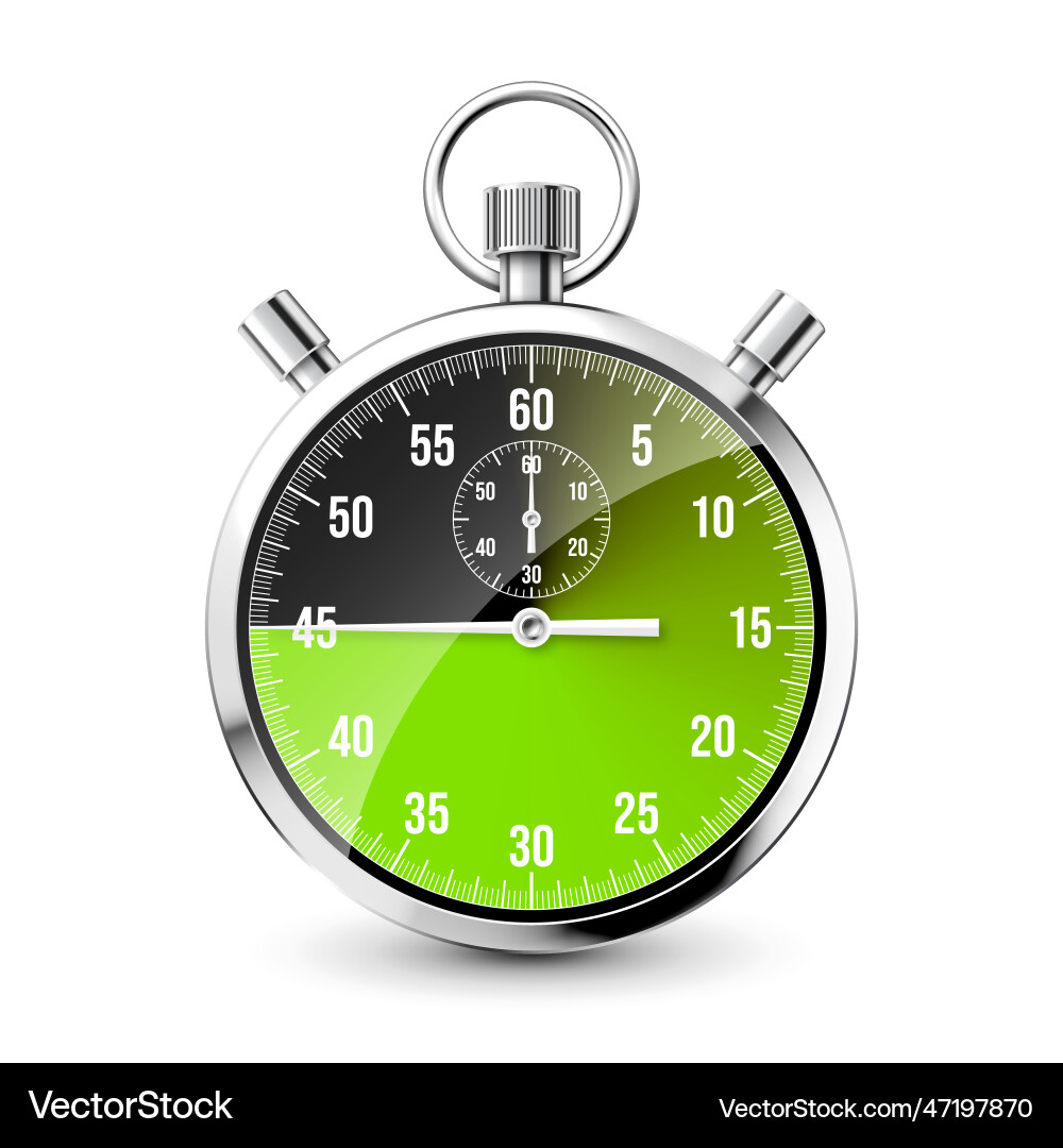 Realistic classic stopwatch shiny metal Royalty Free Vector