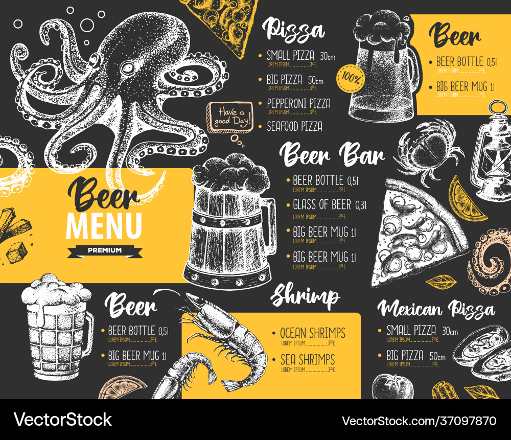 Restaurant beer menu design Royalty Free Vector Image