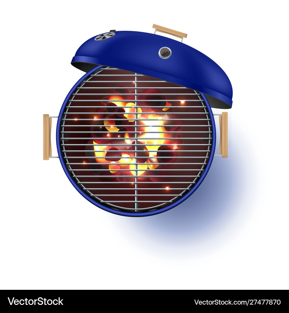 Round blue open barbecue grill top view realistic Vector Image