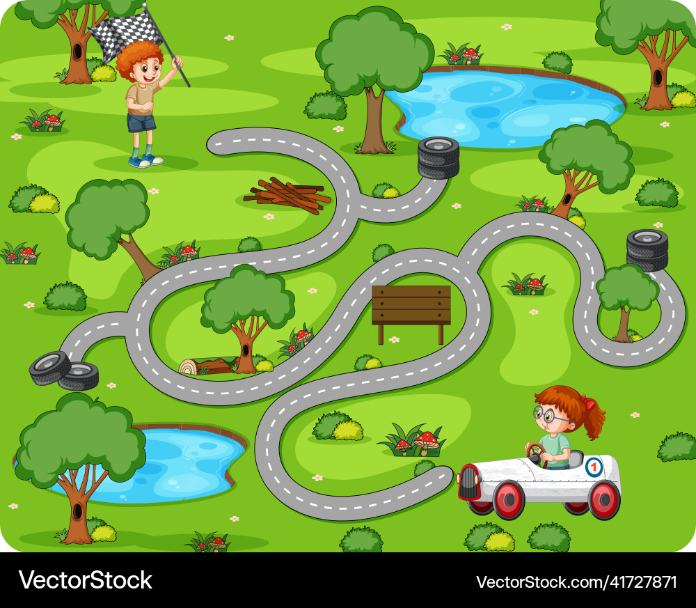 Maze game template in racing car theme Royalty Free Vector