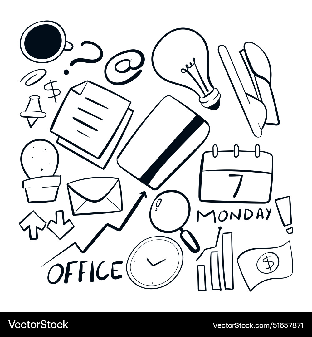 Office drawing hand drawn items Royalty Free Vector Image