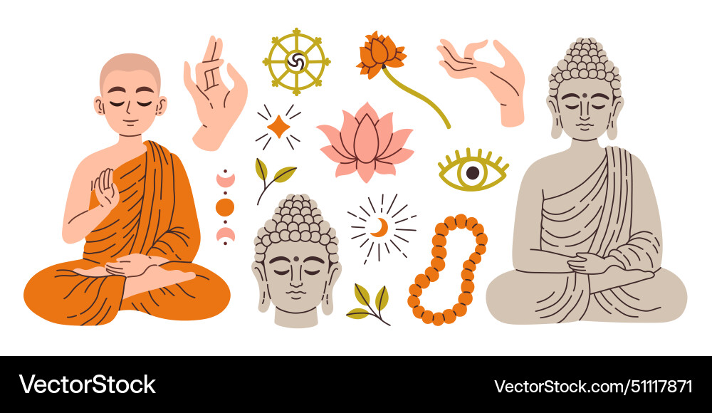 Thai buddhism theravada set elements Royalty Free Vector